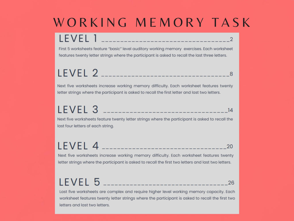 Auditory Working Memory Task (25 Worksheets) - Memory – Rehab Worksheets